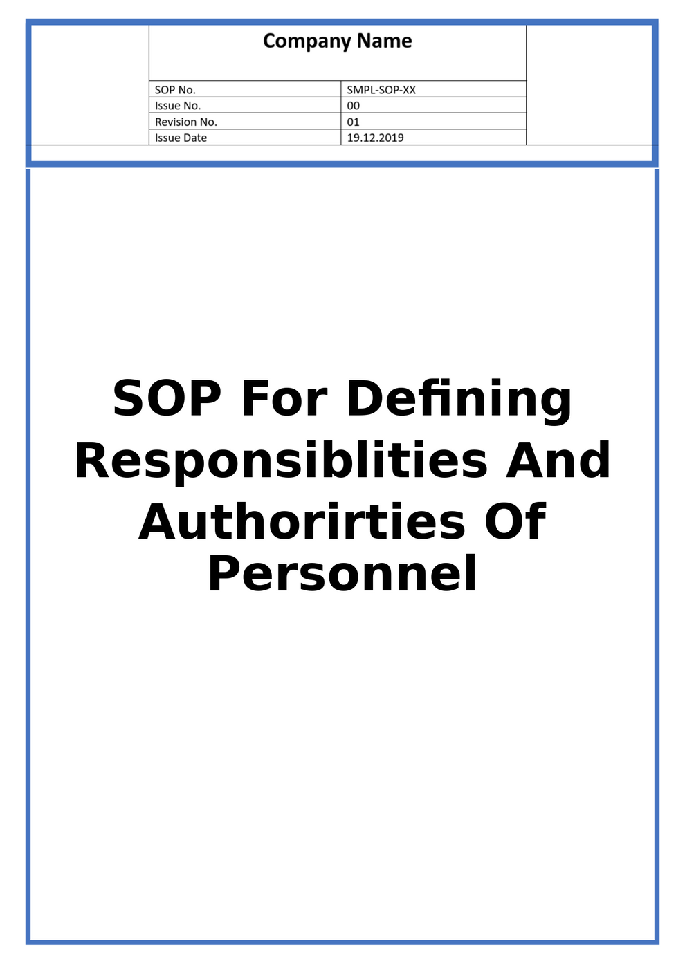 SOP For Defining Responsiblities And Authorirties Of Personnel ...